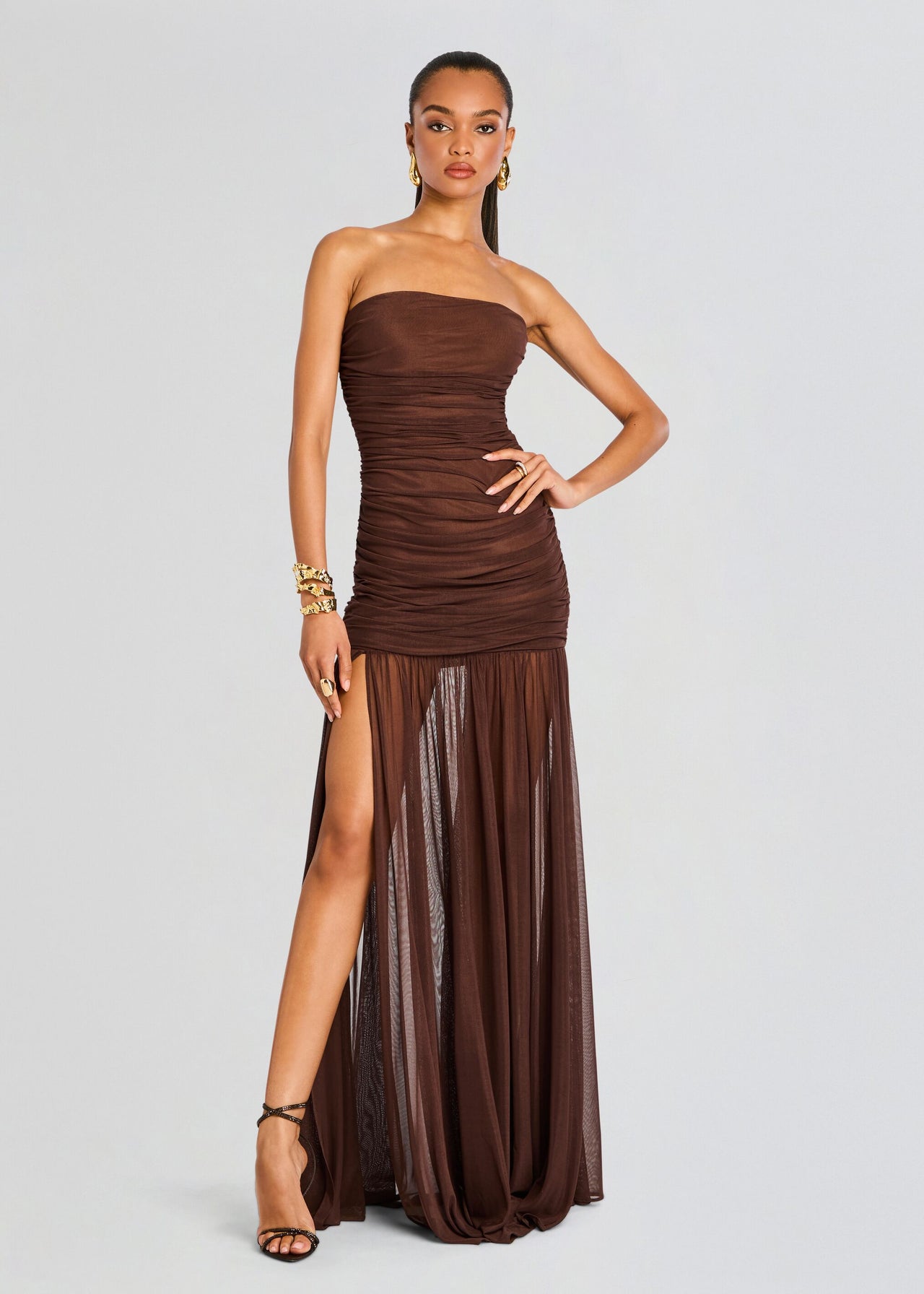 Brown Strapless Dress | Adele Dress | Retrofête – Retrofete