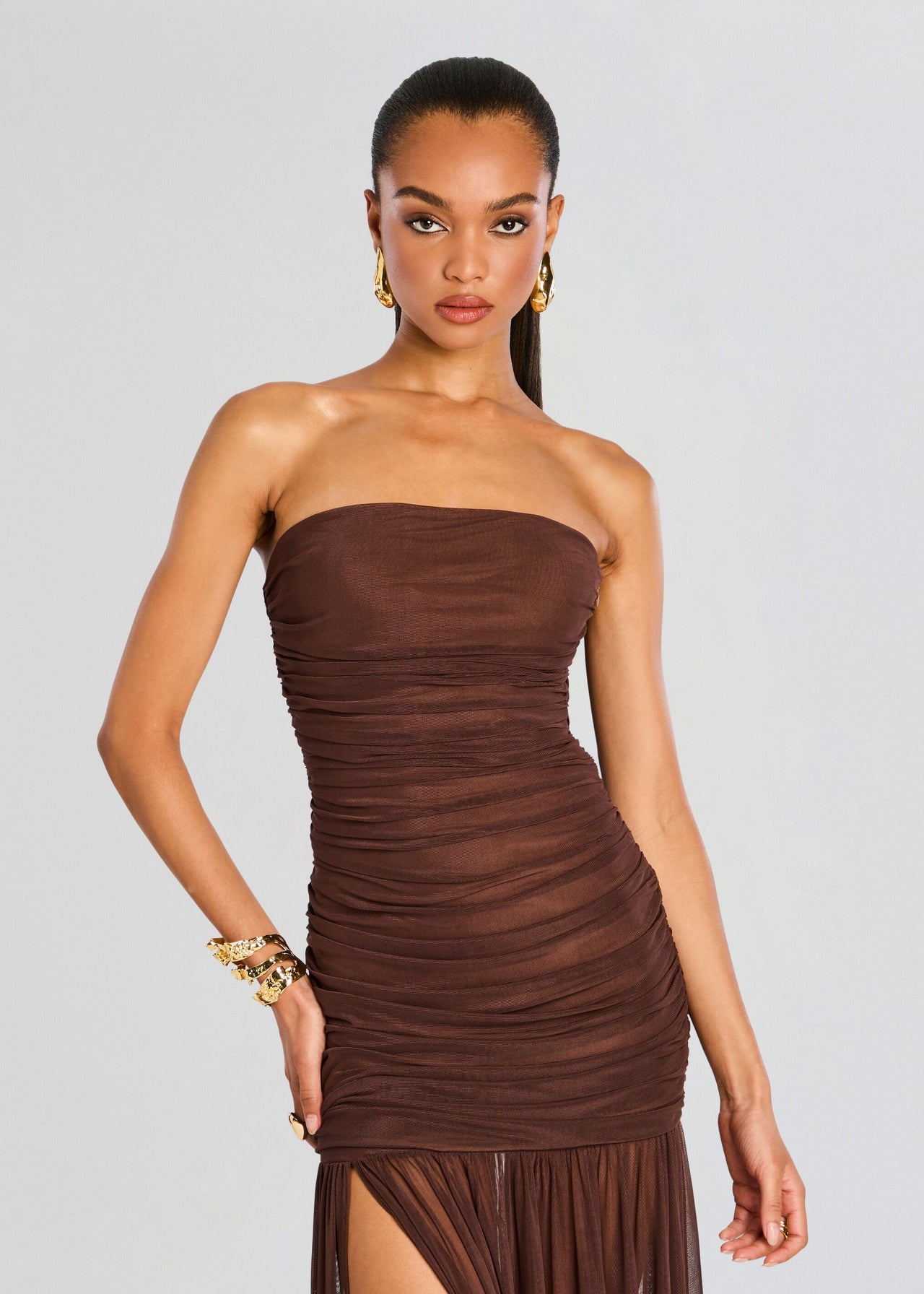 Brown Strapless Dress | Adele Dress | Retrofête – Retrofete