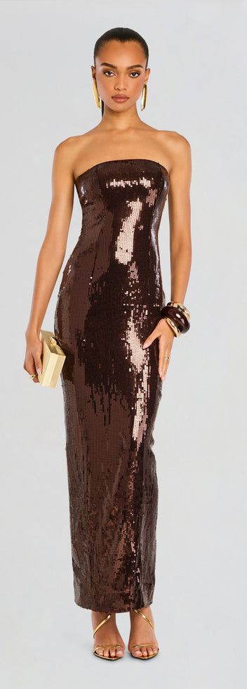 Dark Chocolate Sequined Dress | Brown Ember Sequin Dress | Retrofête ...