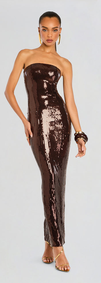 Dark Chocolate Sequined Dress | Brown Ember Sequin Dress | Retrofête ...