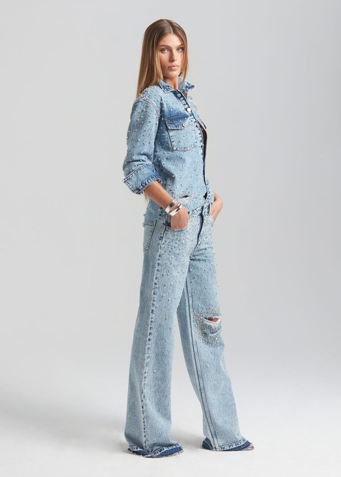 Doreen Crystal Embellished Denim Shirt – Retrofete