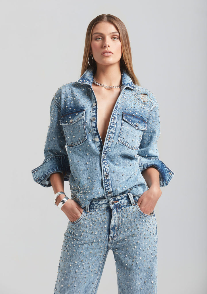 Doreen Crystal Embellished Denim Shirt – Retrofete
